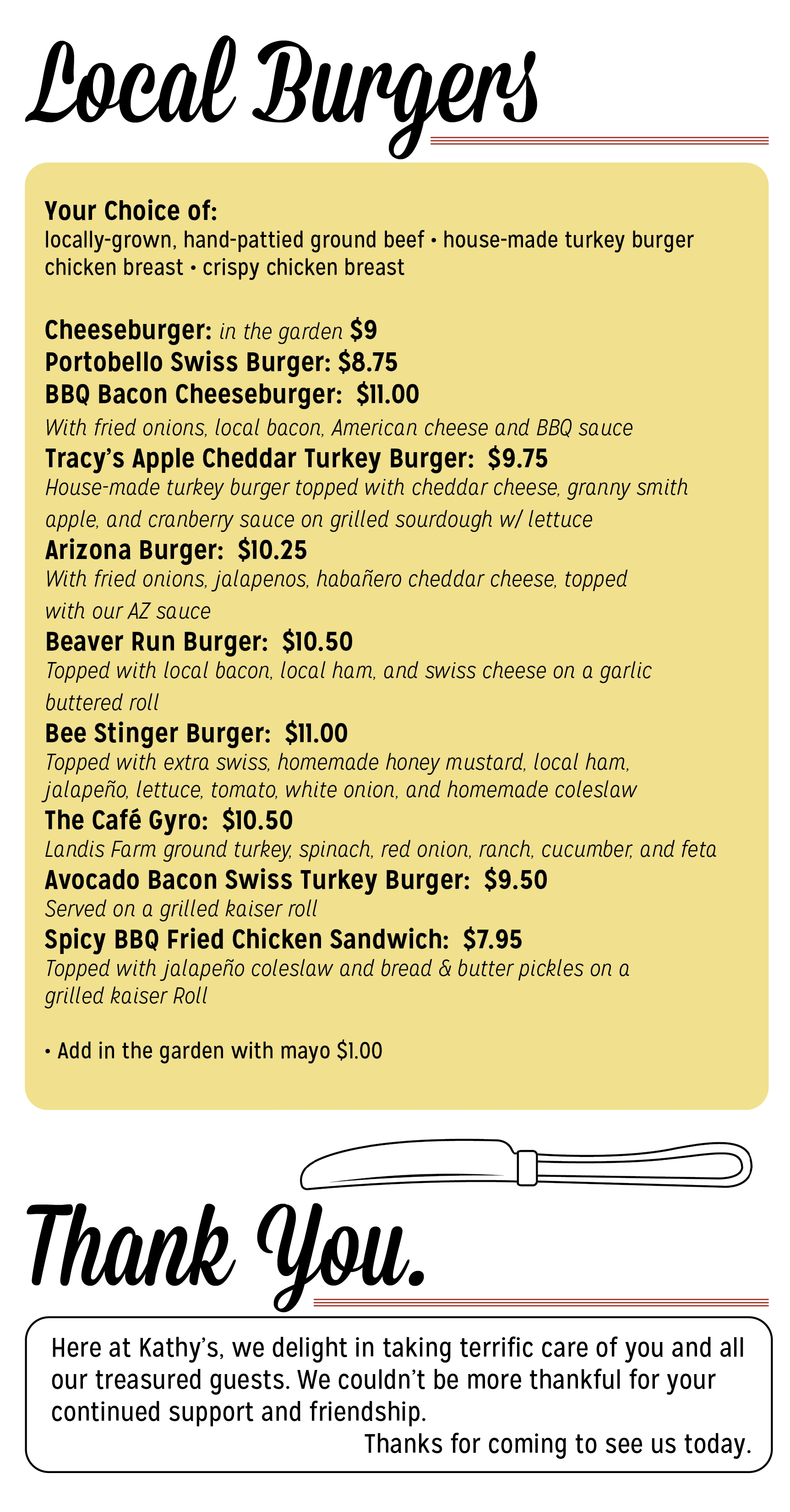 Lunch Menu – Kathy's Café
