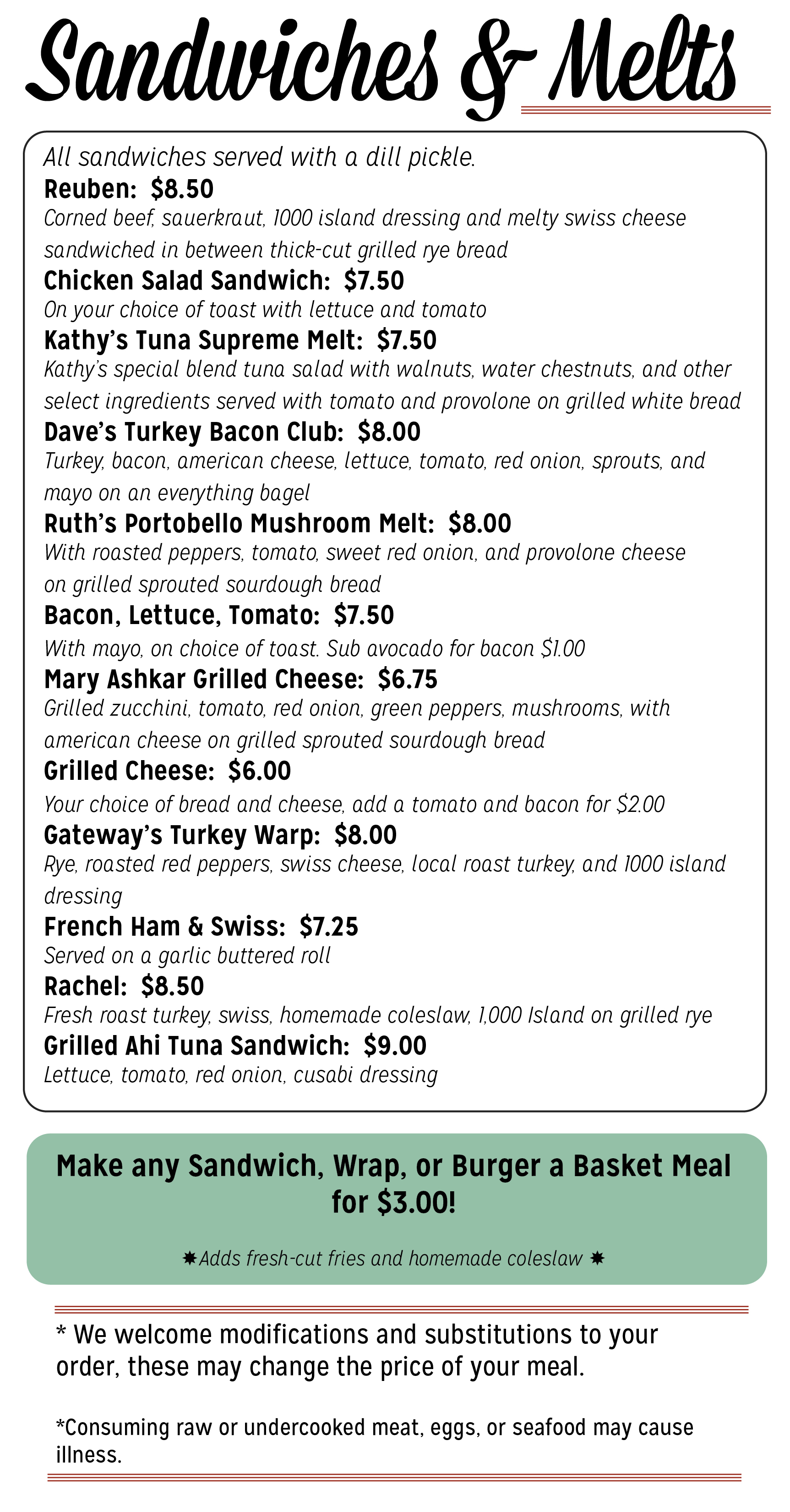 Lunch Menu – Kathy's Café